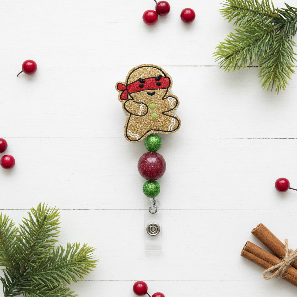 Ninja Gingerbread Man Badge Reel – 3 Blue Pineapples